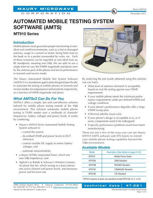 automated mobile testing system software (amts) - Maury Microwave
