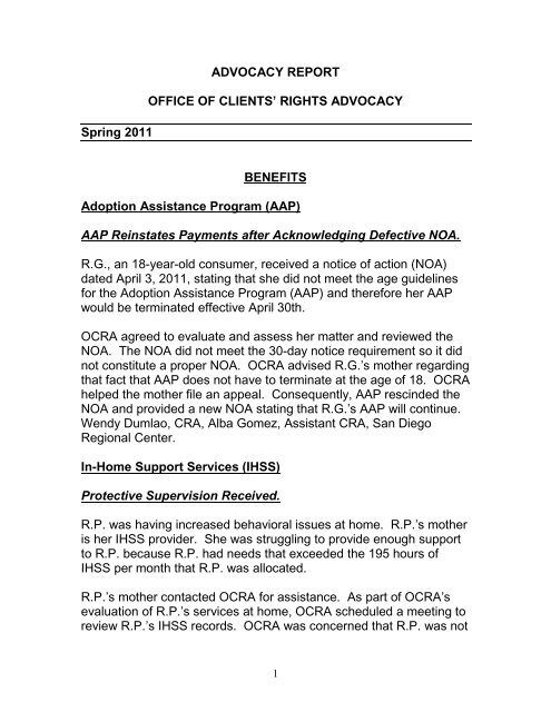 Advocacy Report Winter - Disability Rights California