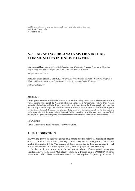 social network analysis of virtual communities in online games