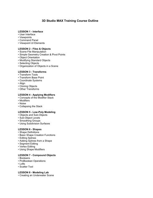 3D Studio MAX Training Course Outline