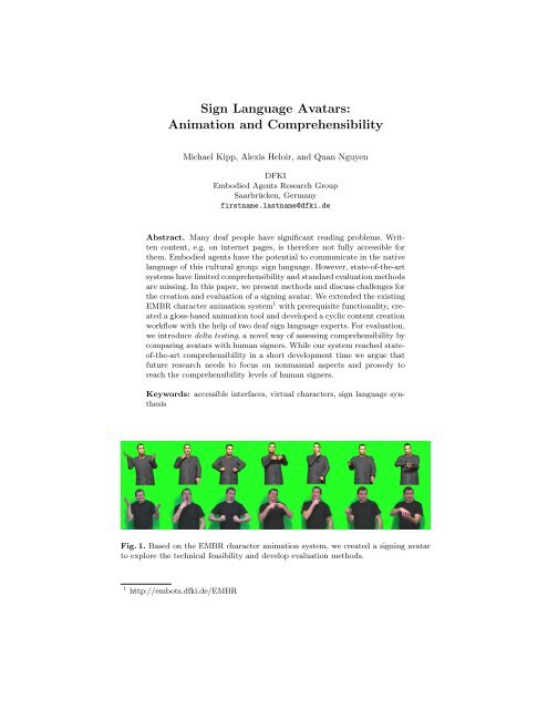 Sign Language Avatars: Animation and ... - EMBOTS - DFKI