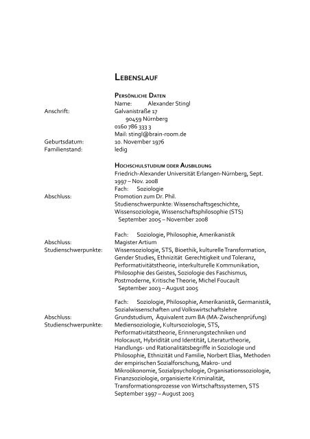 LEBENSLAUF - Alexander I. Stingl - Webs