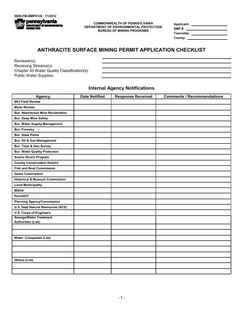 Anthracite Surface Mining Permit Application Checklist.pdf
