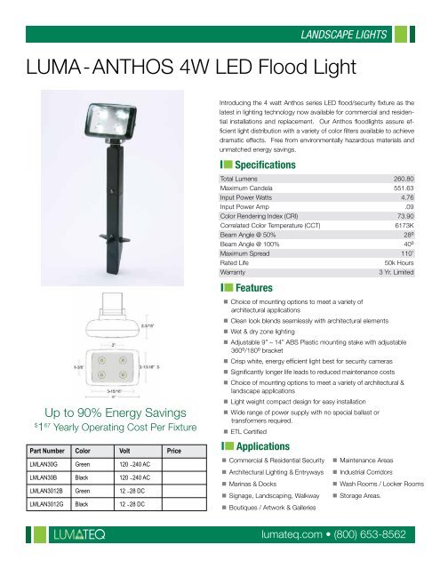 LUMA-ANTHOS 4W LED Flood Light - LUMATEQ LED Lighting