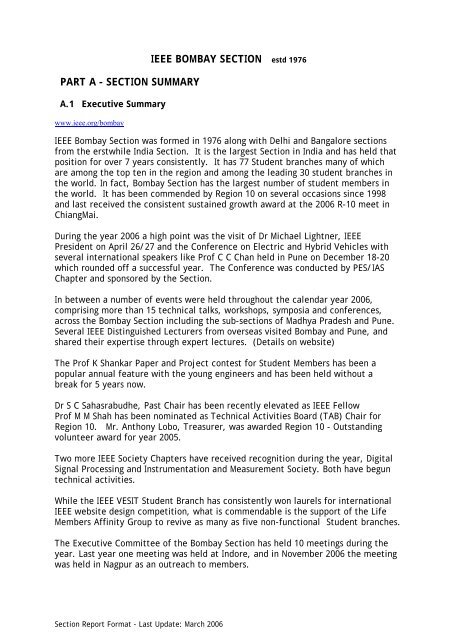 IEEE BOMBAY SECTION estd 1976 PART A - SECTION SUMMARY