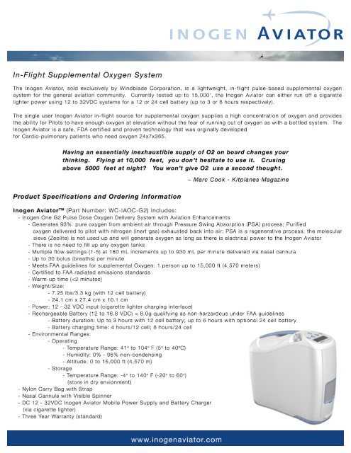 INOGEN AVIAT R - In-Flight Oxygen System, Inogen Aviator Home