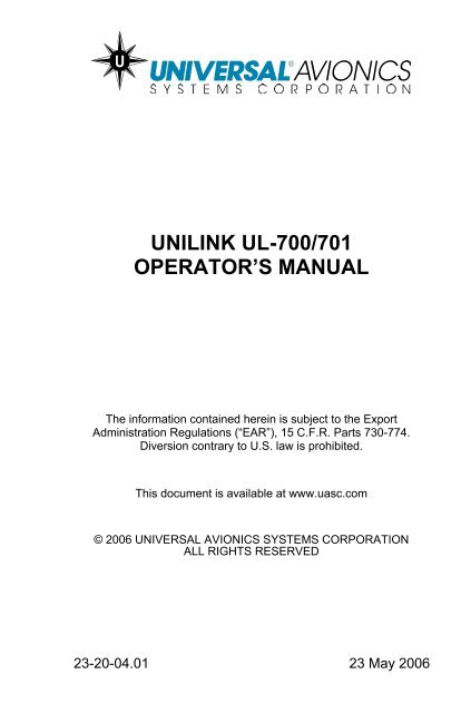 UNILINK UL-700/701 OPERATOR'S MANUAL