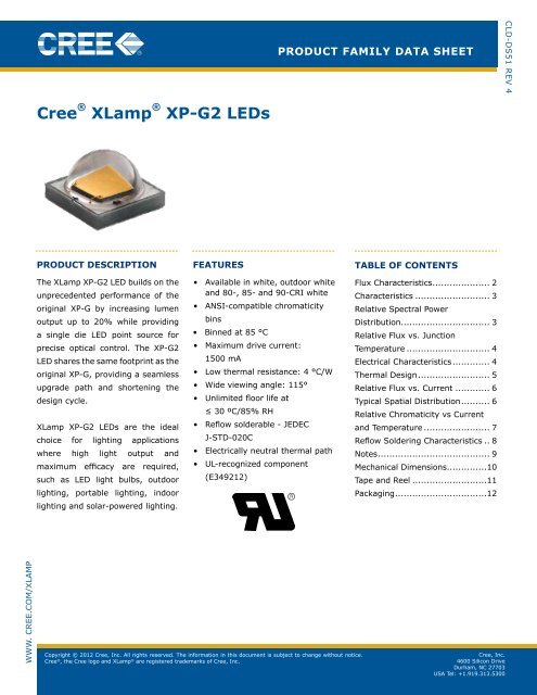 Cree XLamp XP-G LED Data Sheet - Cree, Inc.