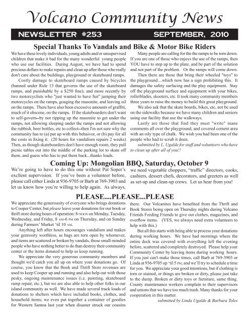 Volcano Community News Coming Up - The Cooper Center