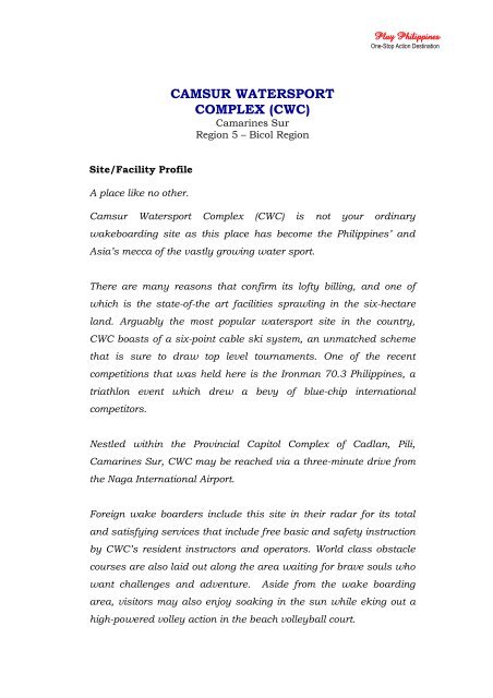 CAMSUR WATERSPORT COMPLEX (CWC)