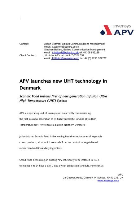 APV launches new UHT technology in Denmark