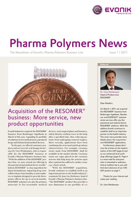 Pharma Polymers News 1-2011 - EUDRAGIT