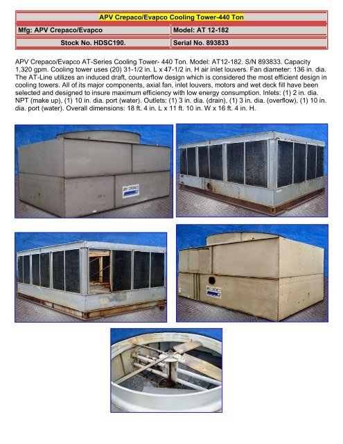 APV Crepaco/Evapco Cooling Tower-440 Ton Mfg: APV Crepaco ...