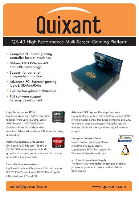 QX-40 High Performance Multi-Screen Gaming Platform - Quixant