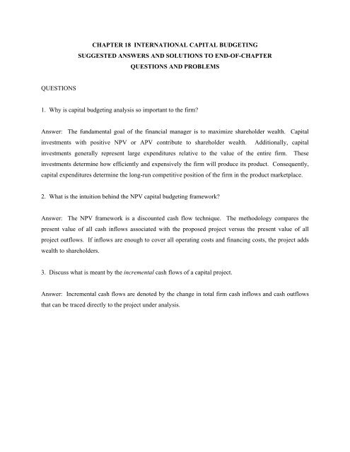CHAPTER 18 INTERNATIONAL CAPITAL BUDGETING ...