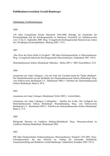 Publikationsverzeichnis Gerald Bamberger - Kirchengeschichte ...