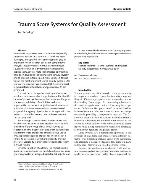Trauma Score Systems for Quality Assessment