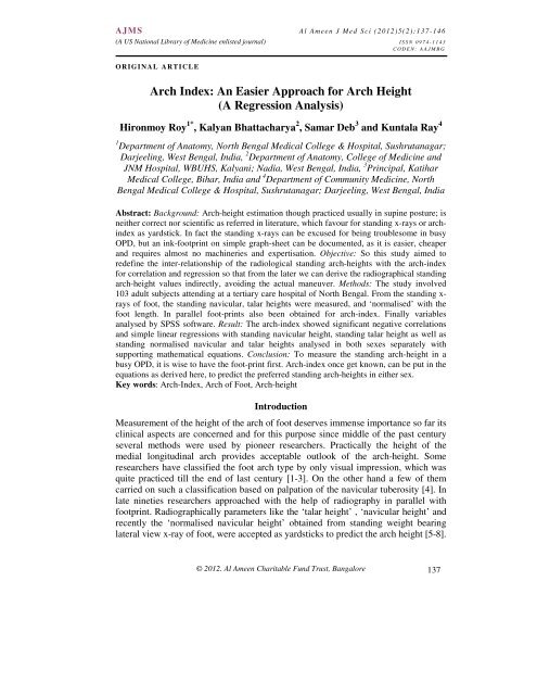 Arch Index: An Easier Approach for Arch Height - AJMS - Al Ameen ...