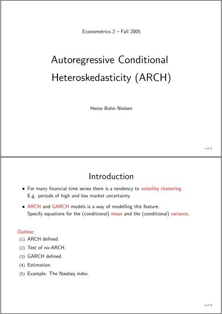 Autoregressive Conditional Heteroskedasticity (ARCH)