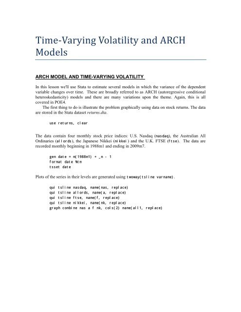 Time‐Varying Volatility and ARCH Models - LearnEconometrics.com