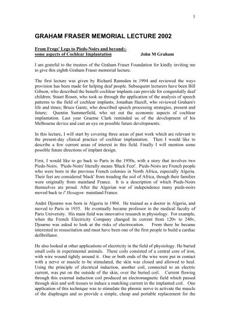 graham fraser memorial lecture 2002 - Graham Fraser Foundation