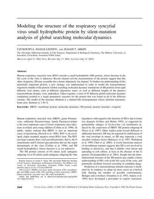 Modeling the structure of the respiratory syncytial ... - Isaiah (Shy ...
