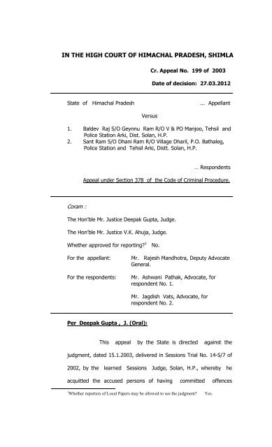 IN THE HIGH COURT OF HIMACHAL PRADESH, SHIMLA