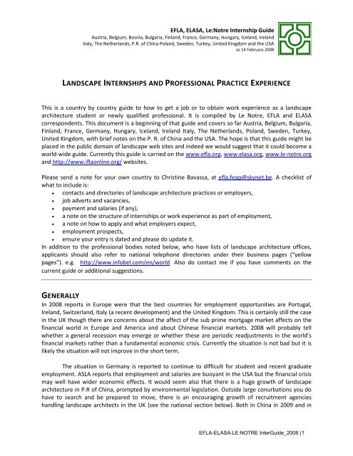 landscape internships and professional practice experience generally