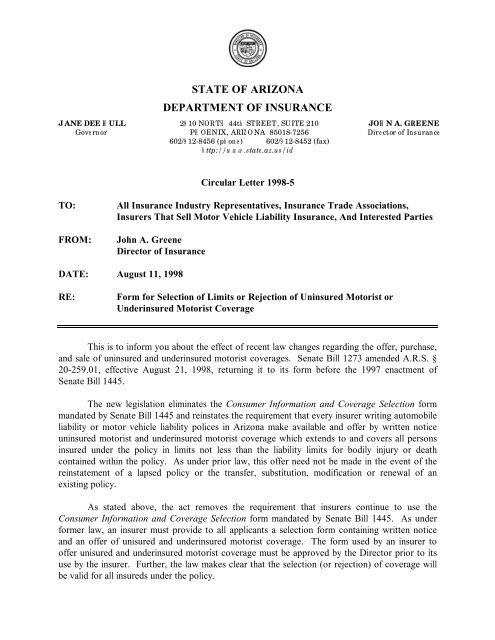 uninsured and underinsured motorist coverage selection form