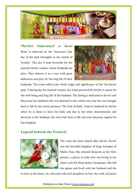 "Savitri Amavasya" or "Savitri Legend behind the Festival