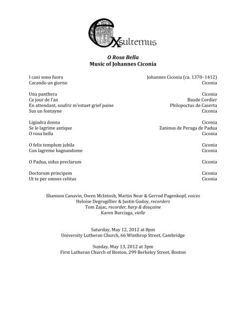 O Rosa Bella Music of Johannes Ciconia - Exsultemus