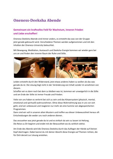 Oneness-Deeksha Abende - neuen Erde