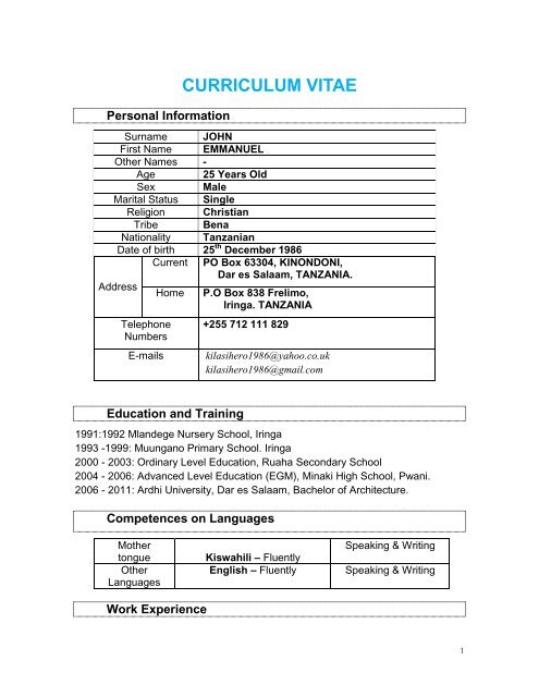 CURRICULUM VITAE - Zoom Tanzania