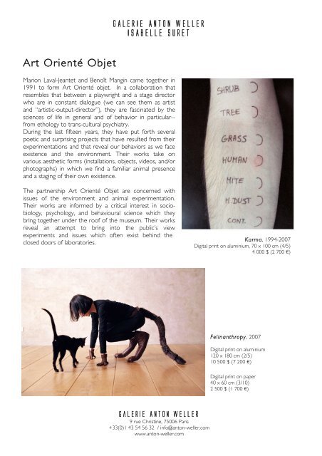 Art Orienté Objet - Galerie Anton Weller / Isabelle Suret