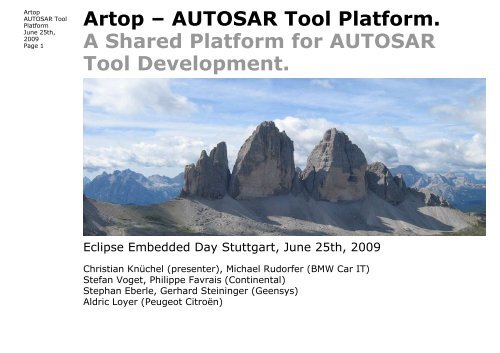 Artop – AUTOSAR Tool Platform. A Shared Platform for AUTOSAR ...