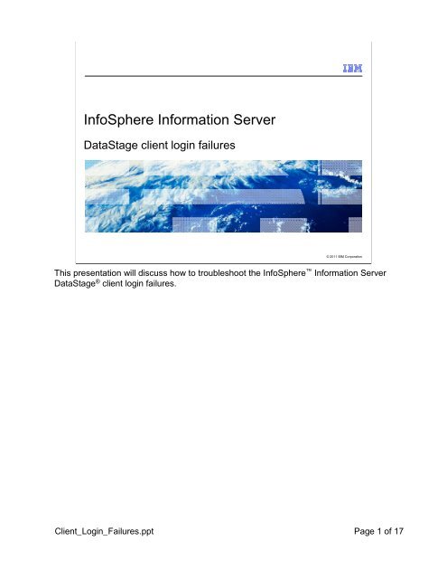 DataStage client login failures (PDF) - IBM