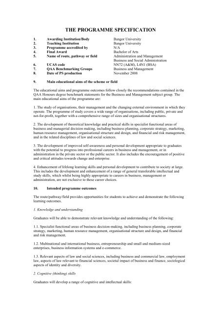 Programme specification 1 - Bangor University