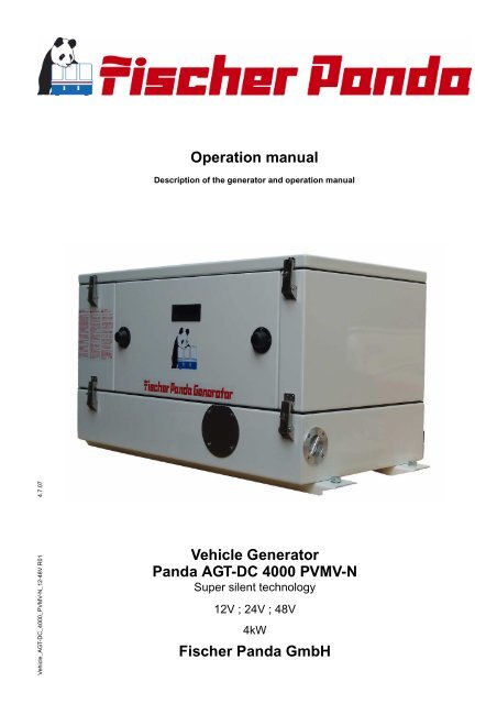 Operation manual Vehicle Generator Panda AGT-DC ... - Ysebaert