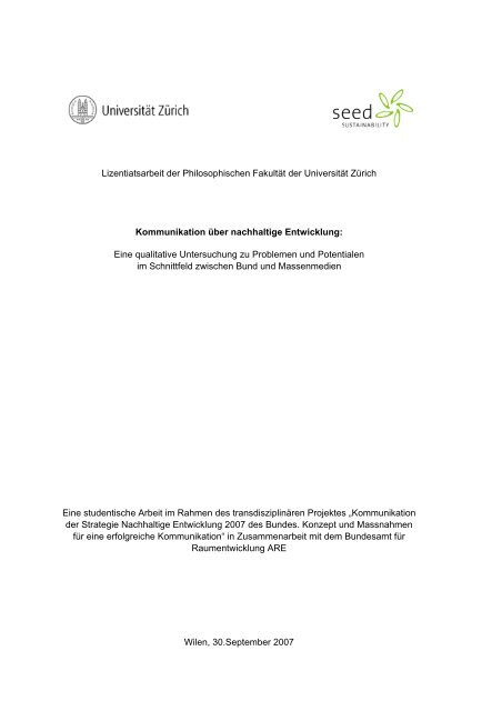 Lizentiatsarbeit von Carole Lehmann - ETH Seed Sustainability