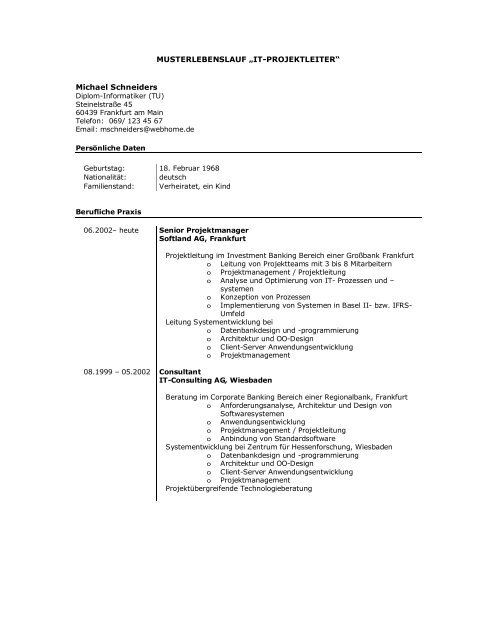 MUSTERLEBENSLAUF „IT-PROJEKTLEITER“ Michael Schneiders