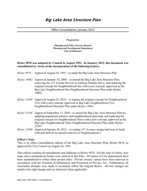 Big Lake Area Structure Plan - City of Edmonton