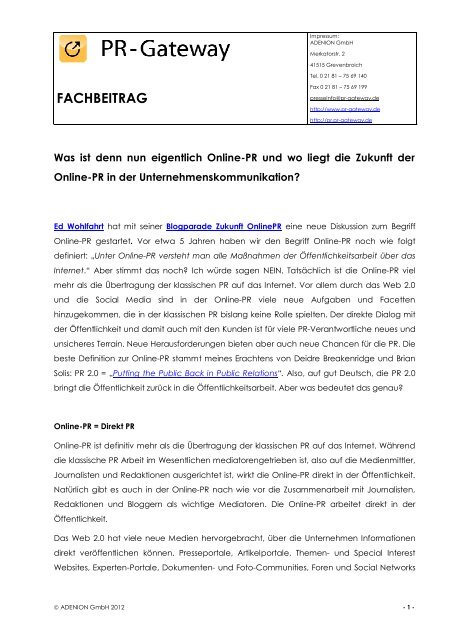 Was ist eigentlich Online-PR und wo liegt ihre Zukunft?