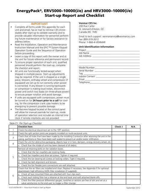 VCES-ASTON-SR-1 - Aston-built Products Start ... - Venmar CES Inc.