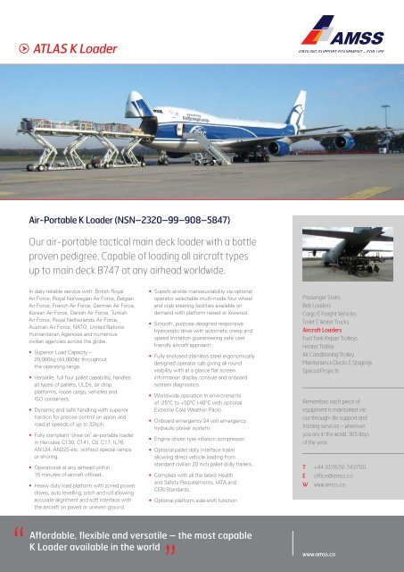 ATLAS K Loader - AMSS - Ground Support Equipment - For life