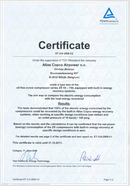 Certificate - Atlas Copco