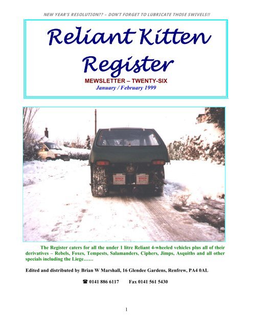 Reliant Kitten Register