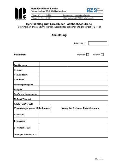 Anmeldeformular Berufskolleg Köln
