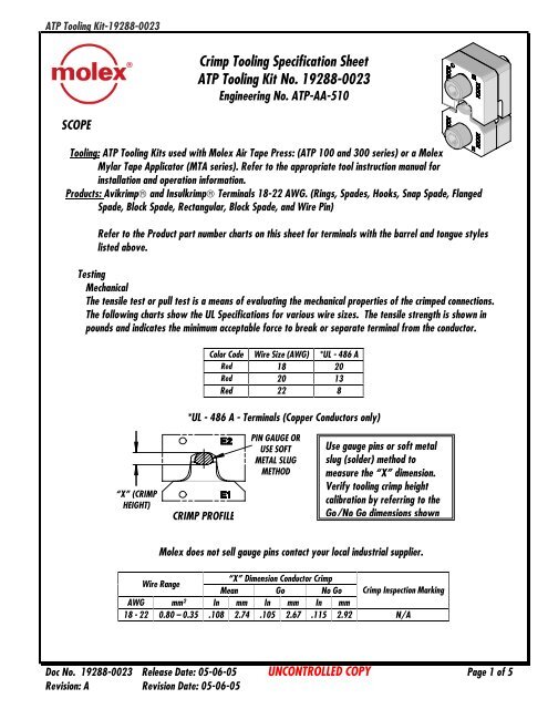 Crimp Tooling Specification Sheet ATP Tooling Kit No ... - Molex