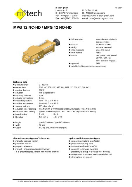 MPG 12 NC-HD / MPG 12 NO-HD - m-tech gmbh