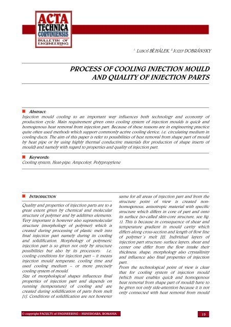 process of cooling injection mould and quality of - ACTA TECHNICA ...